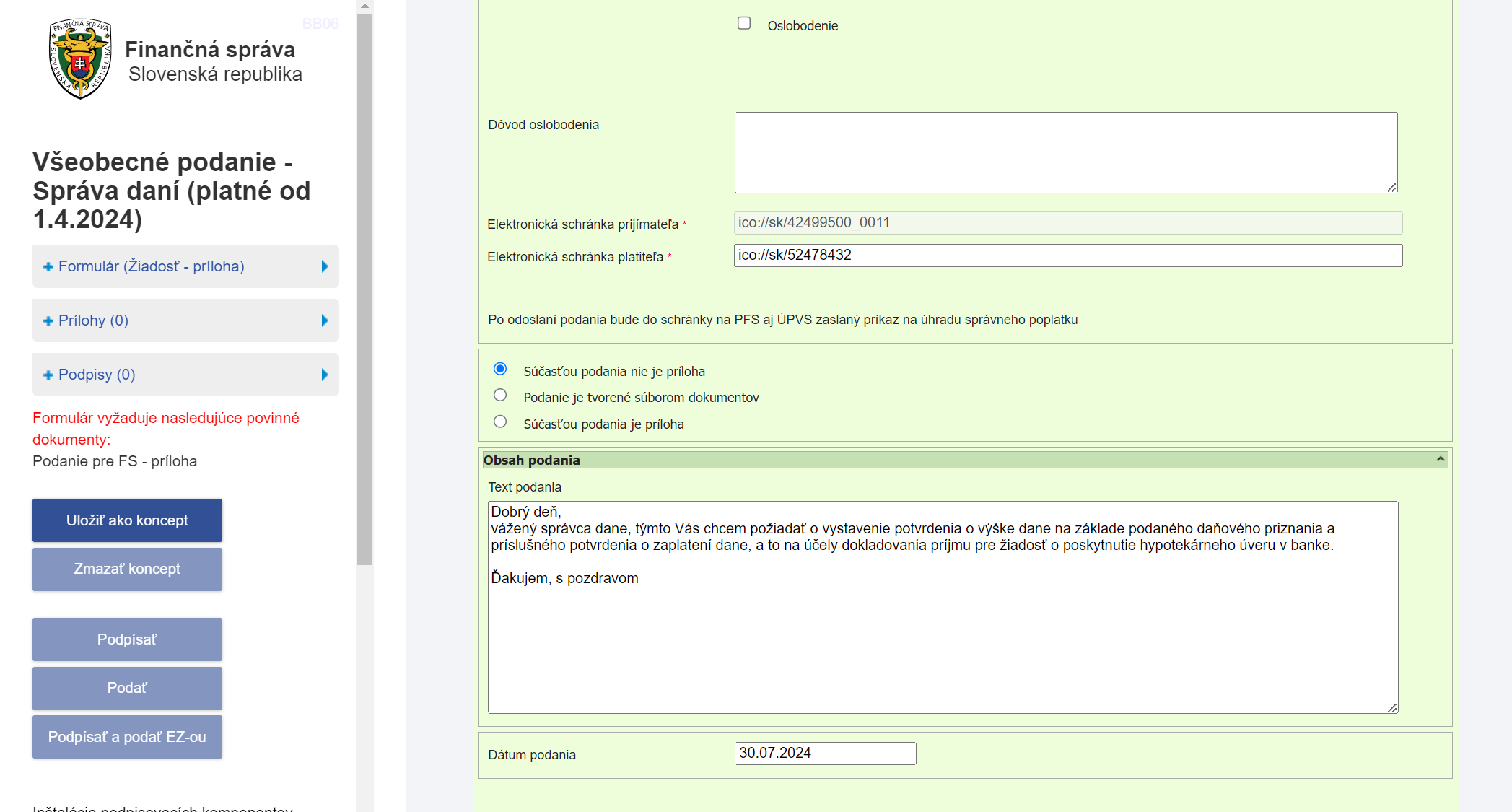 Ako podať žiadosť na vydanie potvrdenia o zaplatení dane pre banku?
